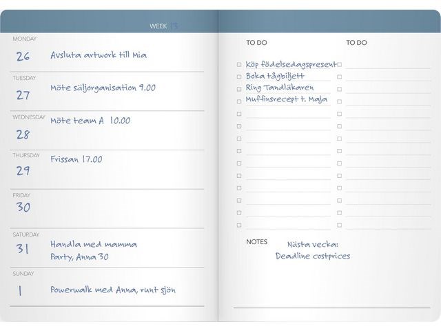 Kalender Week planner odaterad blå- 1051